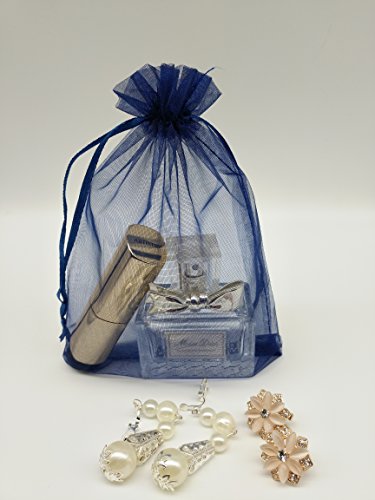 Ankirol 50pcs Large Sheer Organza Favor Bags 6.6x9'' Jewelry Candy Gift Bags Mini Bottle Wine Bags Samples Display Drawstring Pouches (Navy Blue)