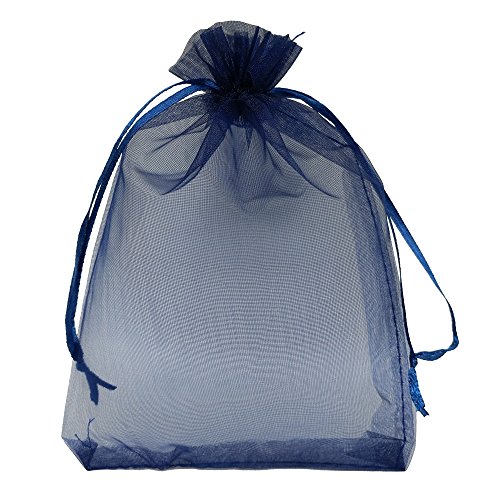 Ankirol 50pcs Large Sheer Organza Favor Bags 6.6x9'' Jewelry Candy Gift Bags Mini Bottle Wine Bags Samples Display Drawstring Pouches (Navy Blue)