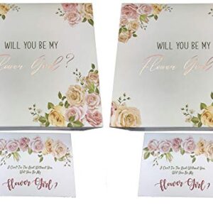 Set of 2 Flower Girls Proposal Gift Boxes 8x8x4 inches with Rose Gold Foil Letters & 2 Proposal Cards. (2 Flower Girl, 2)