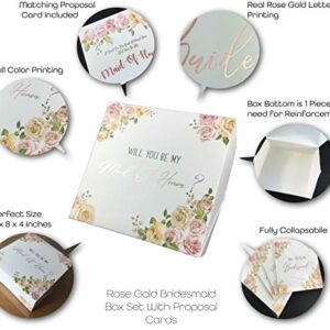 Set of 2 Flower Girls Proposal Gift Boxes 8x8x4 inches with Rose Gold Foil Letters & 2 Proposal Cards. (2 Flower Girl, 2)