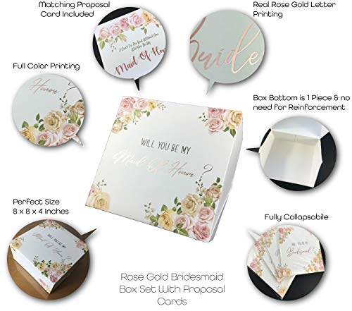 Set of 2 Flower Girls Proposal Gift Boxes 8x8x4 inches with Rose Gold Foil Letters & 2 Proposal Cards. (2 Flower Girl, 2)