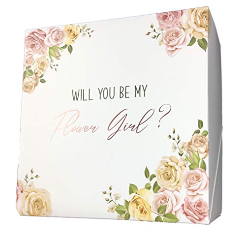 Set of 2 Flower Girls Proposal Gift Boxes 8x8x4 inches with Rose Gold Foil Letters & 2 Proposal Cards. (2 Flower Girl, 2)