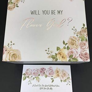 Set of 2 Flower Girls Proposal Gift Boxes 8x8x4 inches with Rose Gold Foil Letters & 2 Proposal Cards. (2 Flower Girl, 2)