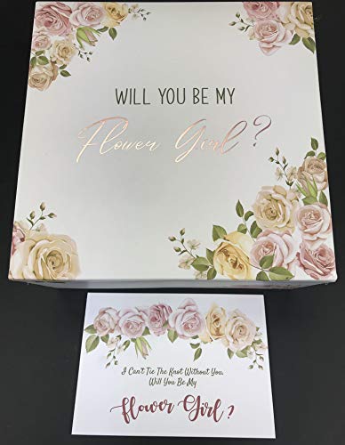 Set of 2 Flower Girls Proposal Gift Boxes 8x8x4 inches with Rose Gold Foil Letters & 2 Proposal Cards. (2 Flower Girl, 2)