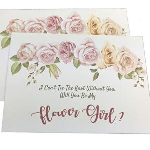 Set of 2 Flower Girls Proposal Gift Boxes 8x8x4 inches with Rose Gold Foil Letters & 2 Proposal Cards. (2 Flower Girl, 2)