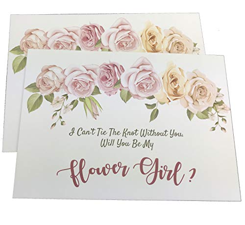 Set of 2 Flower Girls Proposal Gift Boxes 8x8x4 inches with Rose Gold Foil Letters & 2 Proposal Cards. (2 Flower Girl, 2)