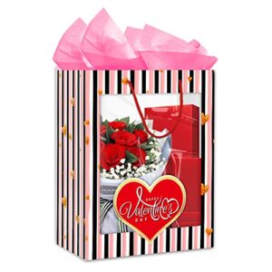 facraft valentines gift bags with handles funny valentine’s day gift bag with clear window,happy valentine’s day gift bag with tissue paper for her him girlfriend boyfriend husband wife women men