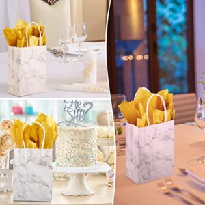 50 Pack Marble White Paper Bags Gift Bags Bulk A4 Double Sided Glitter Gold Tissue Paper Small Gift Bags with Tissue Paper Set for Wedding Birthday Baby Shower, 5.91 x 4.33 x 2.36 Inch (Gray White)