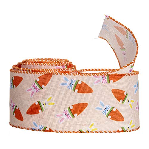 ATRBB Easter Wired Ribbon,2 1/2 Inch by 10 Yards Bunny Carrots Ribbon for Gift Wrapping,Wreath and Party Decoration