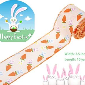 ATRBB Easter Wired Ribbon,2 1/2 Inch by 10 Yards Bunny Carrots Ribbon for Gift Wrapping,Wreath and Party Decoration