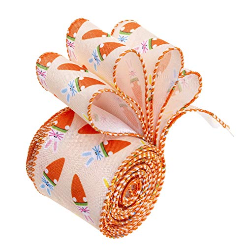 ATRBB Easter Wired Ribbon,2 1/2 Inch by 10 Yards Bunny Carrots Ribbon for Gift Wrapping,Wreath and Party Decoration