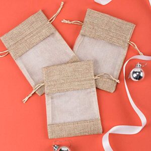 WRAPAHOLIC 5x7 inch 20 pcs Burlap Drawstring Gift Bag - Burlap with One Side Organza Wedding Party Welcome Favor Bags - Tan