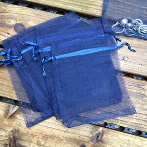 Dkrsyz 100 Pieces Gift Organza Bag Navy Blue Drawstring 4x6 Inch for Baby Shower,Christmas,First Birthday,Party Favor,Wedding,Graduation,Fathers Day Sheer Mesh Fabrics Wrap Sachet for Jewelry,Tiny Toy