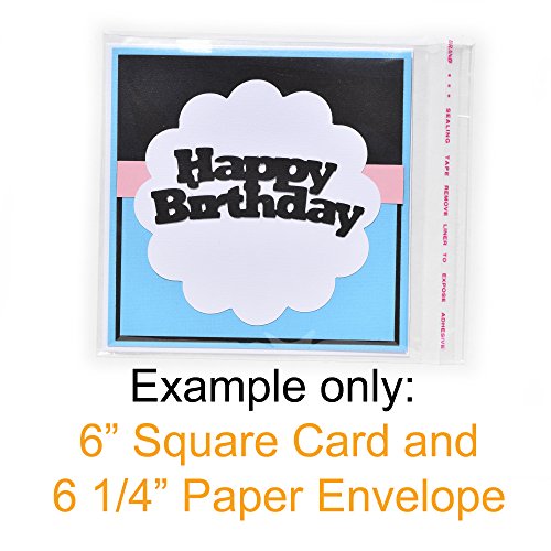 irtree 100 Square 6.5" Crystal Clear Flat Resealable Envelopes - 6 1/2" x 6 1/2" or 6.5 x 6.5 Cello Style Poly Bags with Lip Tape - Fits 6" to 6 1/4” Square Card with or Without a Paper Envelope