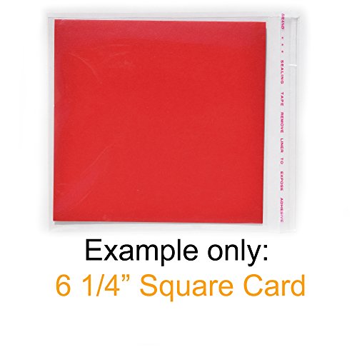 irtree 100 Square 6.5" Crystal Clear Flat Resealable Envelopes - 6 1/2" x 6 1/2" or 6.5 x 6.5 Cello Style Poly Bags with Lip Tape - Fits 6" to 6 1/4” Square Card with or Without a Paper Envelope