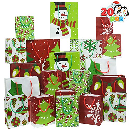 JOYIN 20 Christmas Goody Gift Bags with Handles Assorted Sizes, Holiday Paper Goodie Bag for Xmas Gift-Giving, Classroom and Party Favors