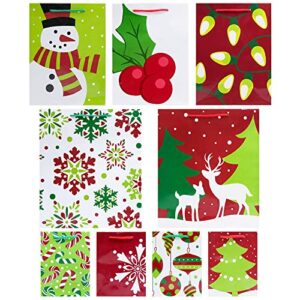 JOYIN 20 Christmas Goody Gift Bags with Handles Assorted Sizes, Holiday Paper Goodie Bag for Xmas Gift-Giving, Classroom and Party Favors