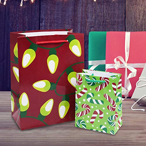 JOYIN 20 Christmas Goody Gift Bags with Handles Assorted Sizes, Holiday Paper Goodie Bag for Xmas Gift-Giving, Classroom and Party Favors