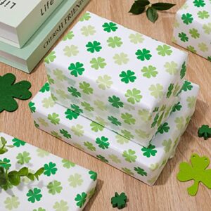 Whaline 100 Sheets St Patrick's Day Tissue Paper Clover Green White Gift Wrapping Paper Shamrock Pattern Decorative Art Paper for DIY Craft Birthday Holiday Decoration, 14 x 20 Inch