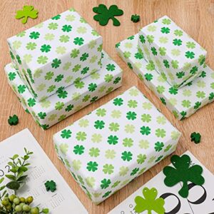 Whaline 100 Sheets St Patrick's Day Tissue Paper Clover Green White Gift Wrapping Paper Shamrock Pattern Decorative Art Paper for DIY Craft Birthday Holiday Decoration, 14 x 20 Inch