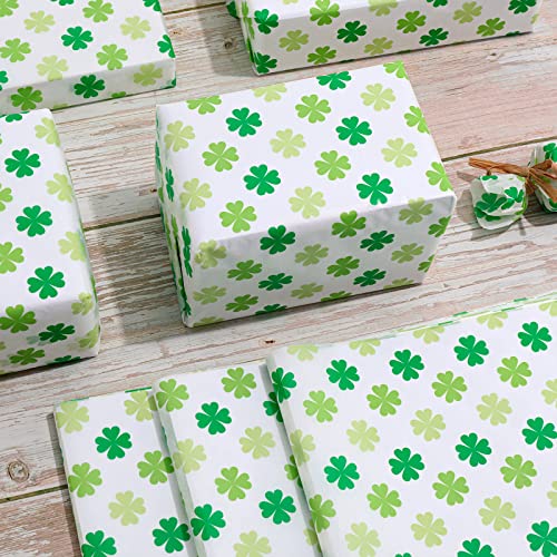 Whaline 100 Sheets St Patrick's Day Tissue Paper Clover Green White Gift Wrapping Paper Shamrock Pattern Decorative Art Paper for DIY Craft Birthday Holiday Decoration, 14 x 20 Inch