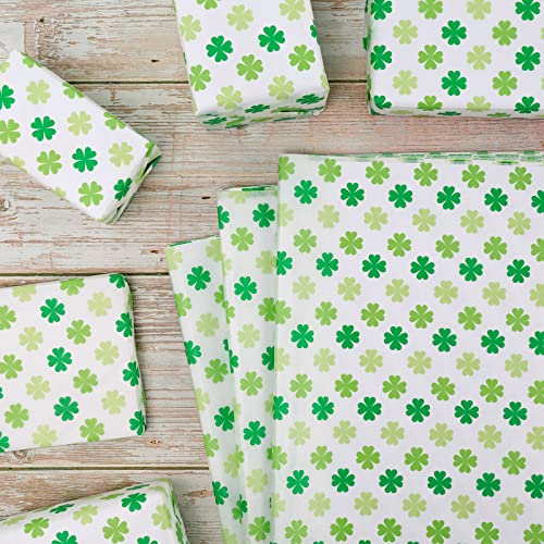 Whaline 100 Sheets St Patrick's Day Tissue Paper Clover Green White Gift Wrapping Paper Shamrock Pattern Decorative Art Paper for DIY Craft Birthday Holiday Decoration, 14 x 20 Inch