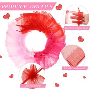 300 Pcs Valentine's Day Heart Candy Bags Organza Jewelry Pouches Drawstring Bags Valentine Love Heart Gift Bags Wedding Gift Pouch Drawstring Pouch for Gift Packaging (Sheer Pattern, 2.76 x 3.54 Inch)