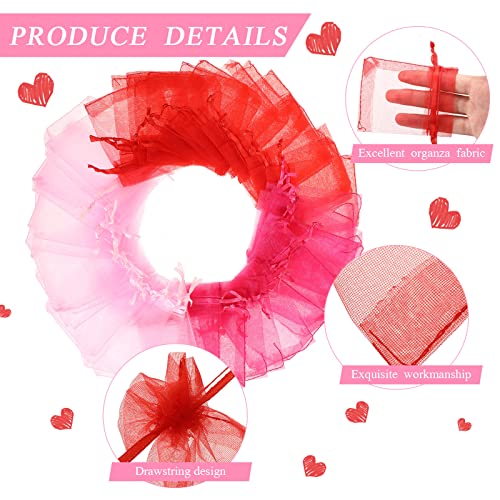 300 Pcs Valentine's Day Heart Candy Bags Organza Jewelry Pouches Drawstring Bags Valentine Love Heart Gift Bags Wedding Gift Pouch Drawstring Pouch for Gift Packaging (Sheer Pattern, 2.76 x 3.54 Inch)