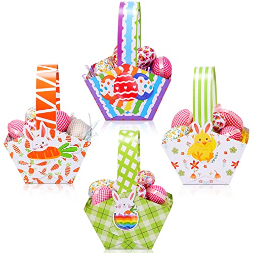 24 Pieces Paper Easter Treat Boxes Easter Treat Baskets Easter Gift Box with Handle Rabbit Egg Easter Basket Candy Goody Cookie Boxes Holder for Party Favor Supplies