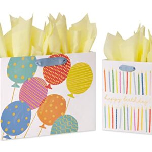 Papyrus Birthday Gift Bags with Tissue Paper, Balloons and Candles (2 Bags, 1 Large 13", 1 Medium 9", 8-Sheets)