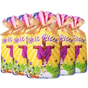 50 pieces easter drawstring gift bags plastic easter treat bags easter wrapping bag inspiring he is risen sign treat candy bags easter cookie bags goody bags for easter theme bible school party favor