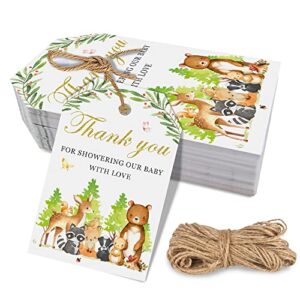 50 pcs woodland animals thank you gift tags, thank you for celebrating with us tags for woodland creature baby shower or birthday party (white)