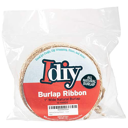 Idiy Natural Burlap Ribbons (1" Wide, 10 Yards) - No Wire, 100% Jute - Great for DIY Crafts and Projects, Gift Wrapping, Wedding Decoration, and More!