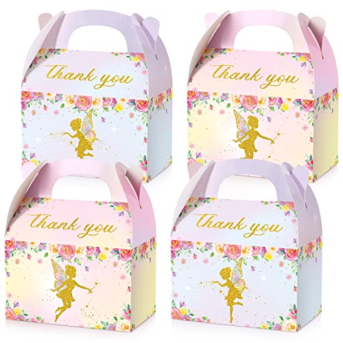 Floral Fairy Treat Boxes Floral Fairy Party Favor Boxes Fairy Garden Box Fairies Goodie Boxes Butterfly Fairy Theme Gift Boxes for Girl Birthday Baby Shower Party Supplies (24)