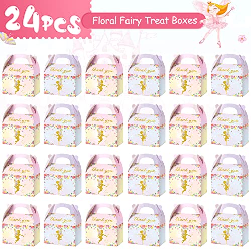 Floral Fairy Treat Boxes Floral Fairy Party Favor Boxes Fairy Garden Box Fairies Goodie Boxes Butterfly Fairy Theme Gift Boxes for Girl Birthday Baby Shower Party Supplies (24)