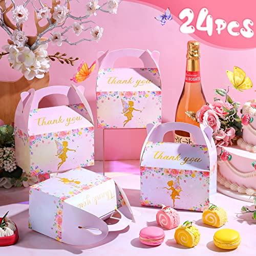 Floral Fairy Treat Boxes Floral Fairy Party Favor Boxes Fairy Garden Box Fairies Goodie Boxes Butterfly Fairy Theme Gift Boxes for Girl Birthday Baby Shower Party Supplies (24)