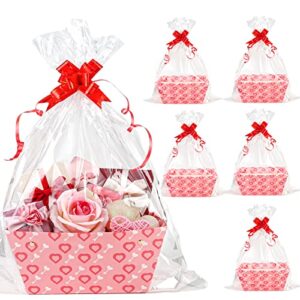 aoibrloy 5 pack valentine’s day basket for gifts empty, 9.8 x 6.5 inch pink empty gift basket to fill, heart patterns diy gift basket empty for valentine’s day, birthday, wedding, anniversary