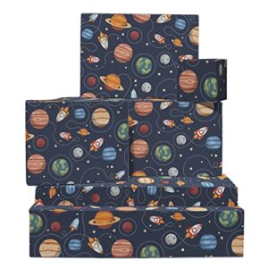 central 23 space wrapping paper – 6 sheets of gift wrap & tags – planet galaxy rocket ship star – kids wrapping paper – black birthday wrapping paper for boys and girls – with stickers – recyclable