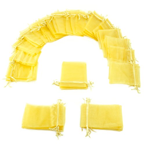 Brybelly 50 Pack of 4 x 6" Yellow Drawstring Organza Storage Bags - Party Favor Pouch for Weddings, Showers, Birthdays & Holidays, Great for Gifts, Candy, Collectibles, & Jewelry