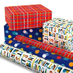 Hallmark Colorful Wrapping Paper Bundle with Cutlines on Reverse (6 Rolls: 110 Square Feet Total) Llamas, Zebras, Cupcakes, Holographic Stripes, Polka Dots for Birthdays, Kids Parties, Back to School