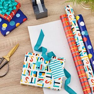 Hallmark Colorful Wrapping Paper Bundle with Cutlines on Reverse (6 Rolls: 110 Square Feet Total) Llamas, Zebras, Cupcakes, Holographic Stripes, Polka Dots for Birthdays, Kids Parties, Back to School