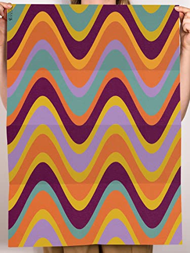 CENTRAL 23 Retro Wrapping Paper - 6 Sheets of Colorful Gift Wrap - Happy Birthday Gift Wrap for Her - Boho - Hippie - Vibrant Waves - Vegan Ink - Comes With Fun Stickers