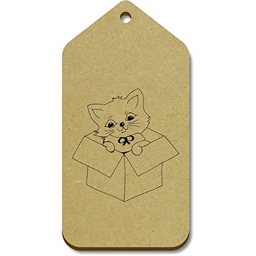 Azeeda 10 x Large 'Kitten in A Box' Wooden Gift Tags (TG00110973)