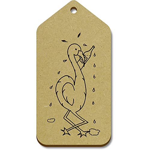 Azeeda 10 x Large 'Flamingo with Wine' Wooden Gift Tags (TG00110967)