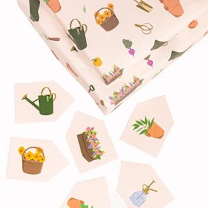 CENTRAL 23 Birthday Wrapping Paper - 6 Sheets of Fun Gift Wrap for Plant Lover - Cute Garden Tools Design - Beige Green - For Plant Mum - Eco Friendly - Recyclable