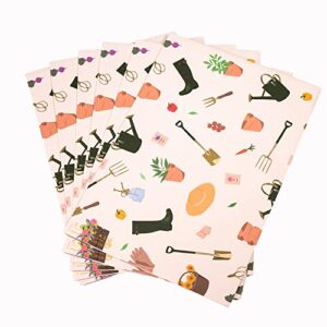 CENTRAL 23 Birthday Wrapping Paper - 6 Sheets of Fun Gift Wrap for Plant Lover - Cute Garden Tools Design - Beige Green - For Plant Mum - Eco Friendly - Recyclable