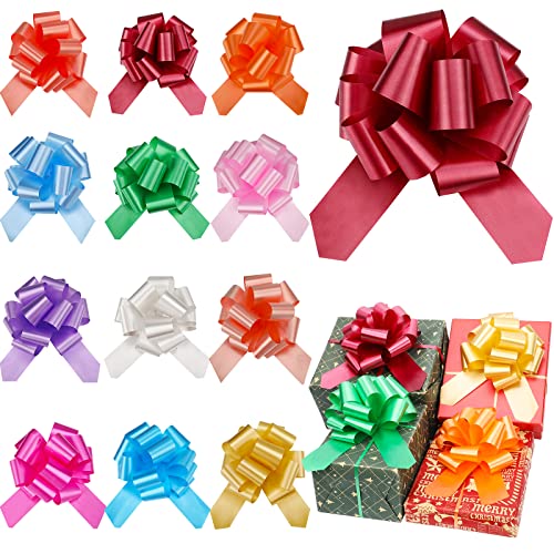 64 Pcs 6 Inch Christmas Pull Bows for Gift Wrapping Large Gift Bow with Ribbon Assorted Bows Pull String Bows Package Ribbons and Bows for Christmas Present Basket Valentine Easter Wedding Party