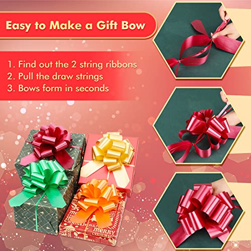 64 Pcs 6 Inch Christmas Pull Bows for Gift Wrapping Large Gift Bow with Ribbon Assorted Bows Pull String Bows Package Ribbons and Bows for Christmas Present Basket Valentine Easter Wedding Party