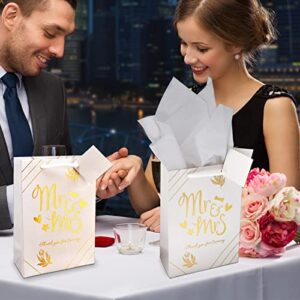 ECOHOLA Mr & Mrs Paper Gift Bags, 24 Pieces Metallic Gold Foil Goodie Bags Fancy Wedding Gift bags for guests, 8"X5.5"X2.5"