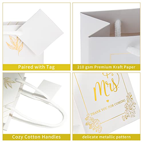 ECOHOLA Mr & Mrs Paper Gift Bags, 24 Pieces Metallic Gold Foil Goodie Bags Fancy Wedding Gift bags for guests, 8"X5.5"X2.5"